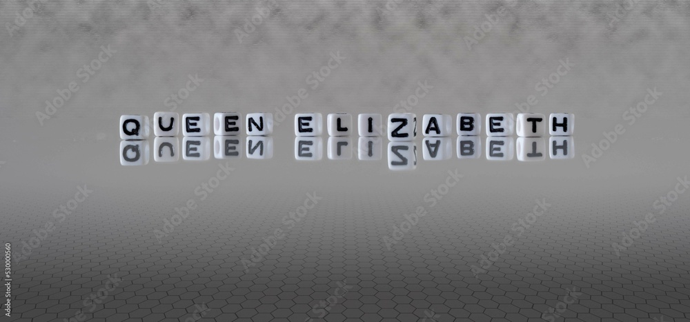 queen elizabeth word or concept represented by black and white letter ...