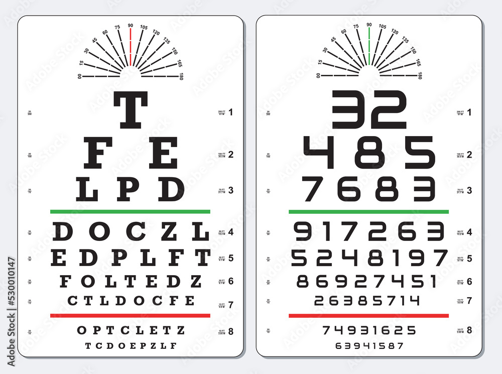 set of eye test chart isolated or vision exam medical diagnostic. eps ...