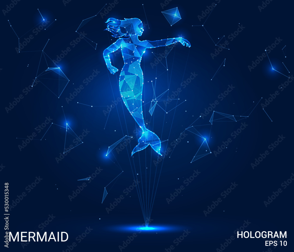 Vetor de The mermaid hologram. A mermaid made of polygons, triangles of ...