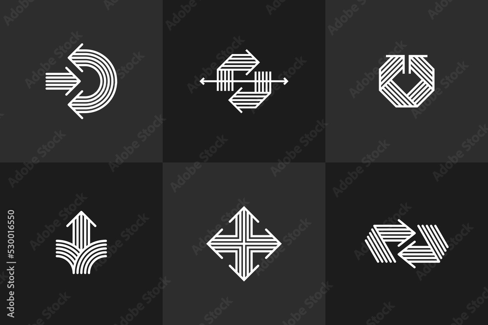 Arrow vector original logos set isolated, pictogram symbol of double arrows dynamic signs ...