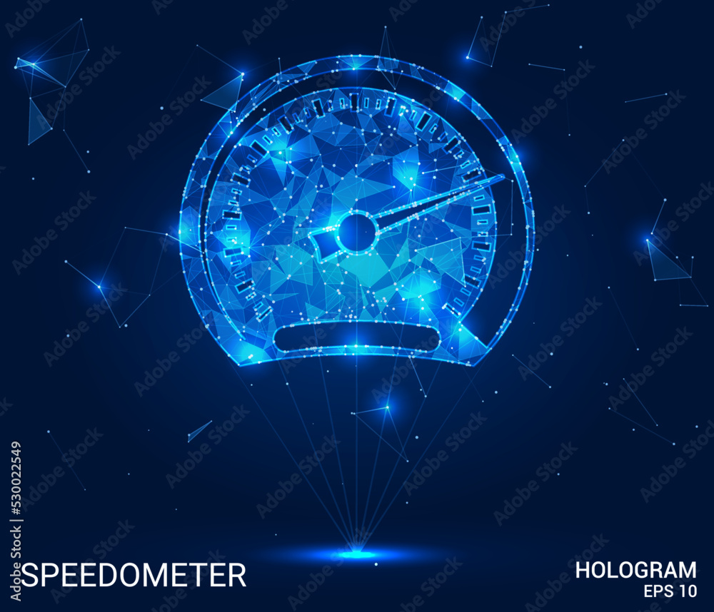Hologram speedometer. A speedometer made of polygons, triangles of ...