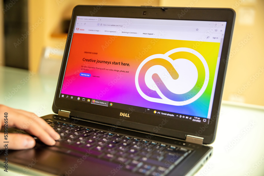 ADOBE app. Creative Apps and Services company logo on laptop screen ...