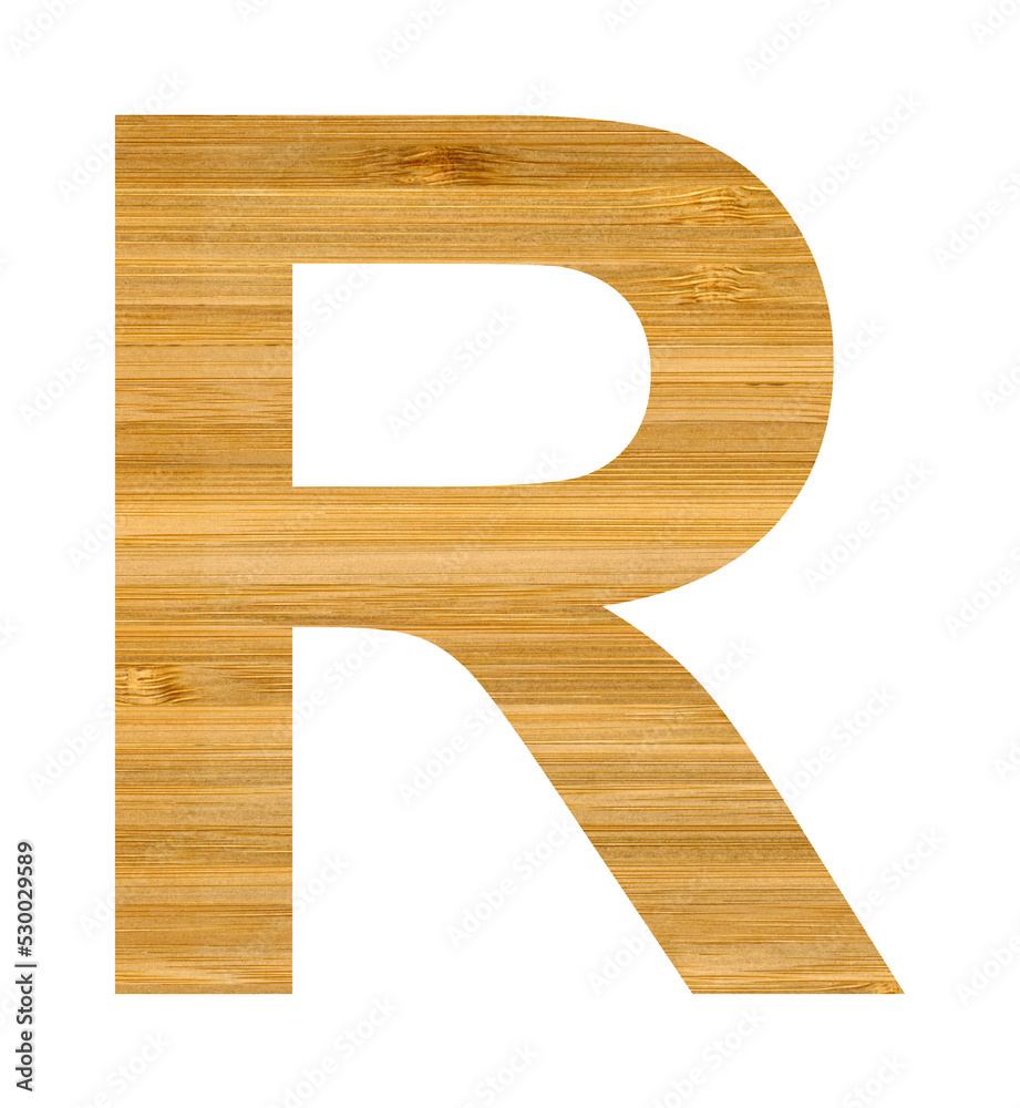 Big letter R used in English alphabet, letter R cut from wooden bamboo ...