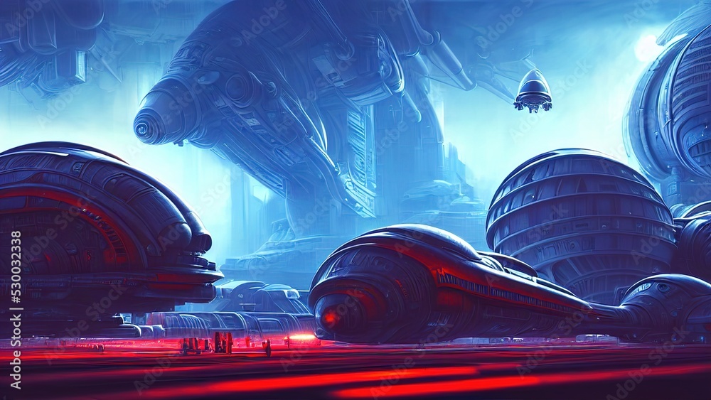 Fantasy City spaceship base, legendary spaceship on a planet in space ...