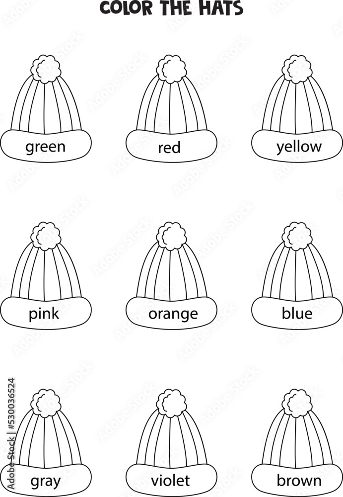 Read names of colors and color black and white caps. Educational ...