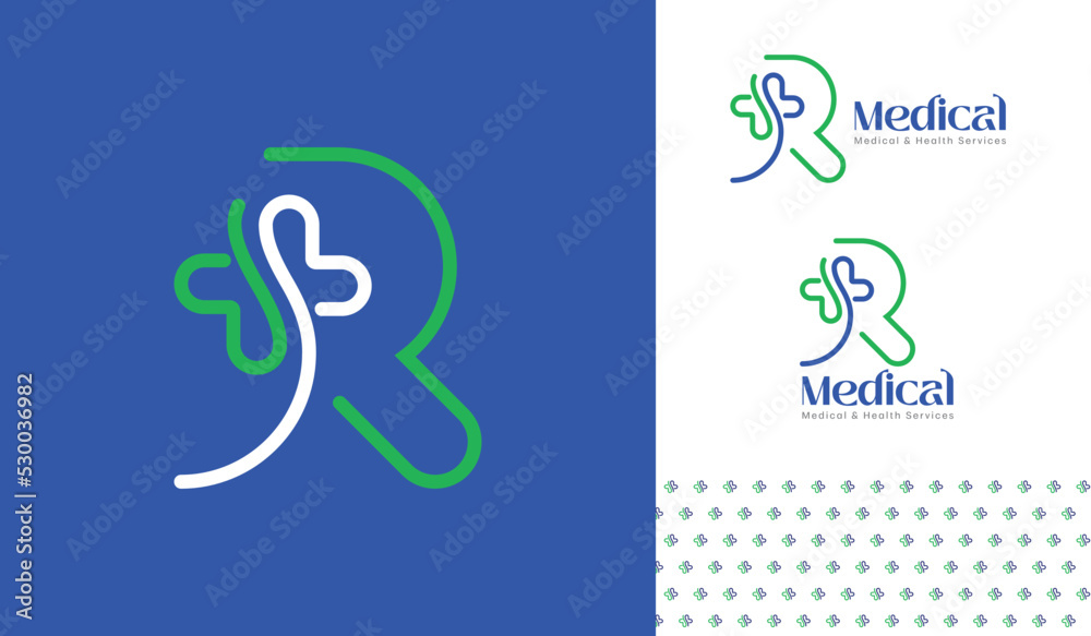 Letter R Medical care Logo for Health and Medical Service Brands ...