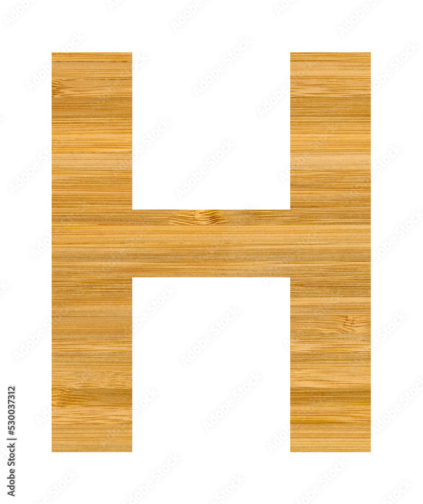 Big letter H used in English alphabet, letter H cut from wooden bamboo ...