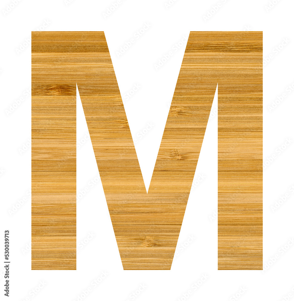 Big letter M used in English alphabet, letter M cut from wooden bamboo ...