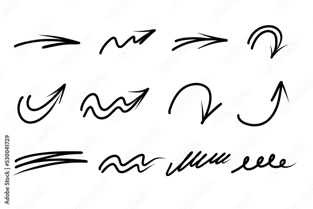 Marker arrows in sketch style, underline, lines, emphasis, waves set ...