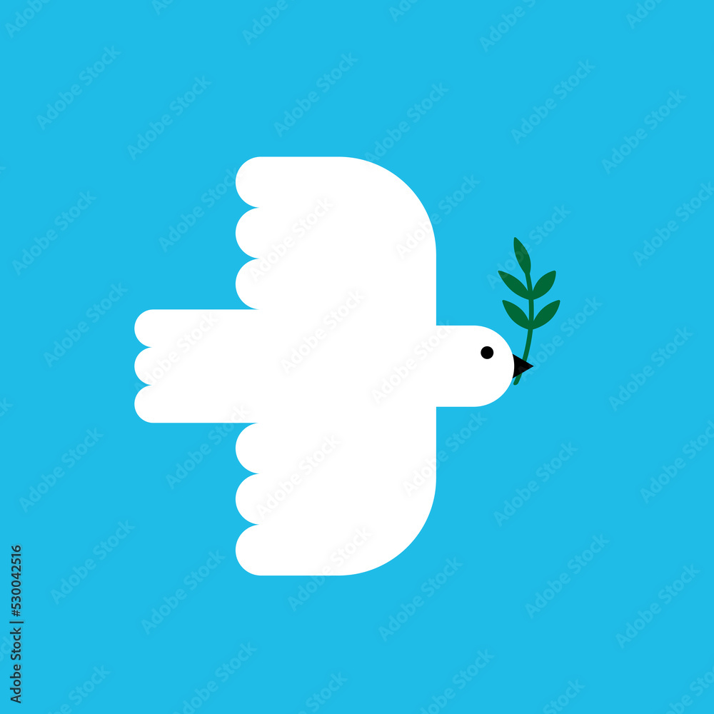 Minimalist white dove icon flying with olive branch. Peace symbol ...
