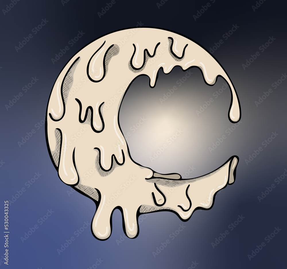 Image of a crescent moon with dripping molten wax effect and crosshatch ...