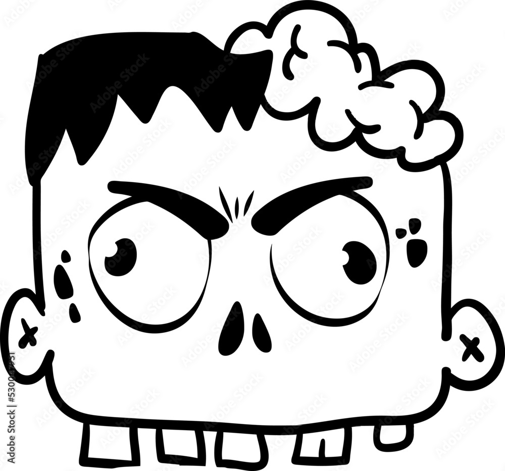Cartoon angry zombie. Halloween vector illustration of funny zombie moaning with wide open mouth ...