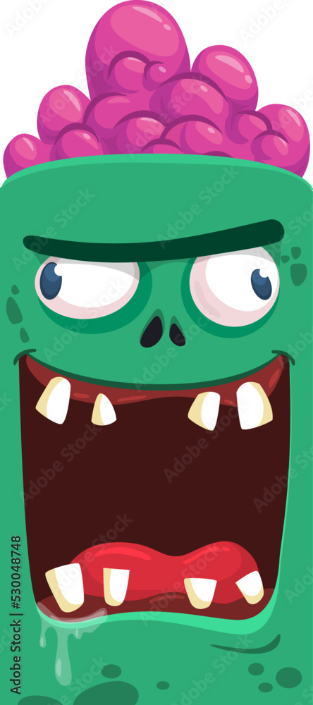 Cartoon angry zombie face avatar. Halloween vector illustration of ...