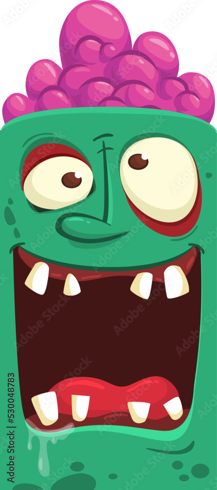 Cartoon angry zombie face avatar. Halloween vector illustration of ...