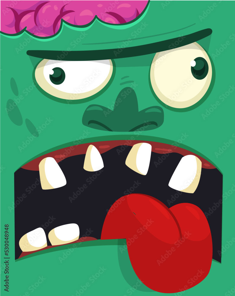 Cartoon angry zombie face avatar. Halloween vector illustration of ...