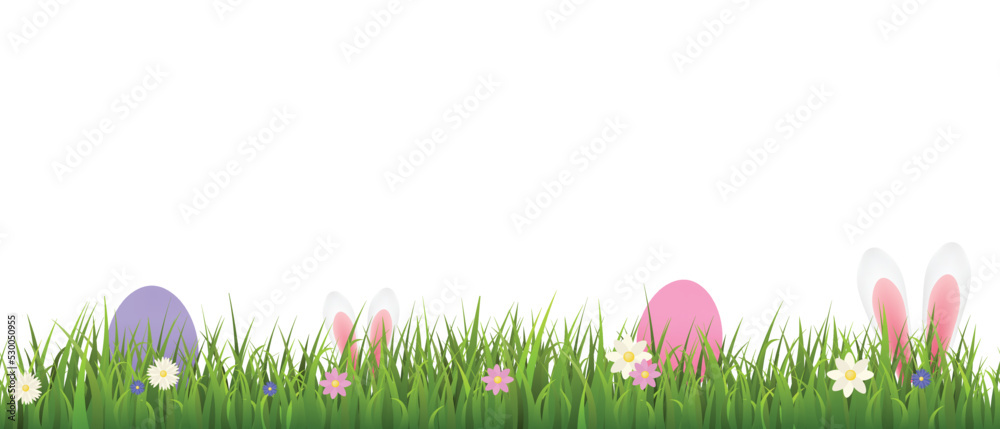 Easter decorative seamless border with green grass vector illustration ...