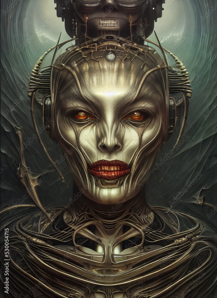Creepy female monster robot with pumpkin. Halloween AI generated ... Creepy female monster robot with pumpkin. Halloween AI generated ...
