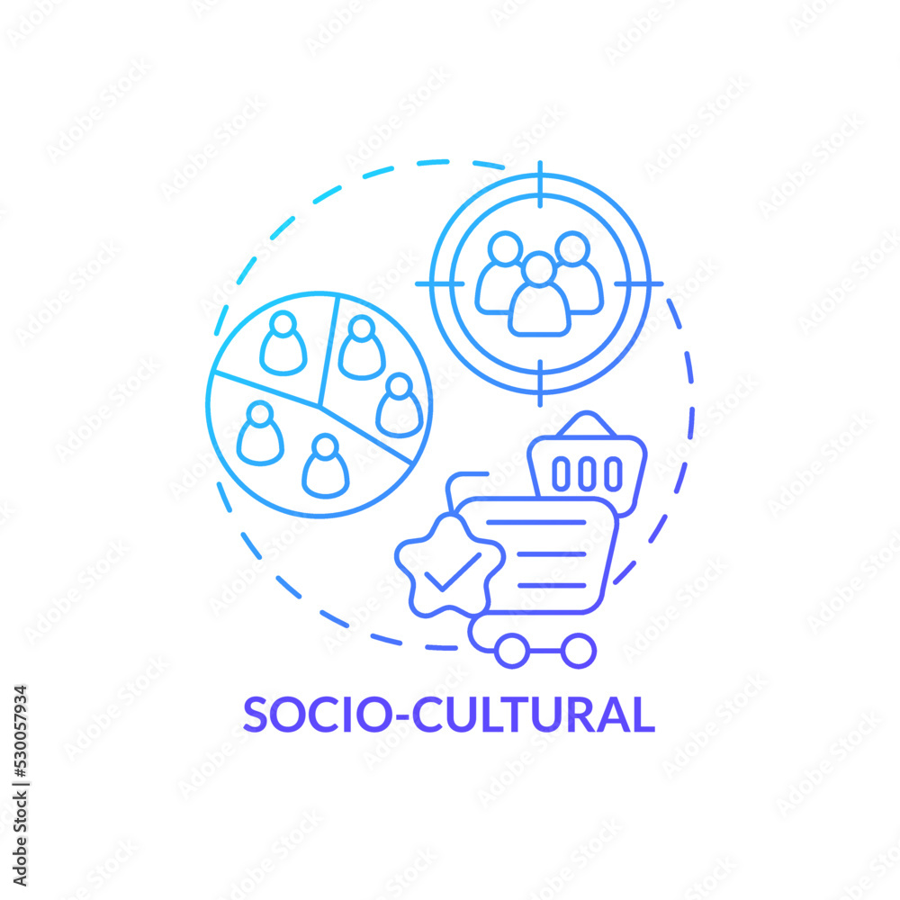 Socio cultural blue gradient concept icon. Customer behavior research ...