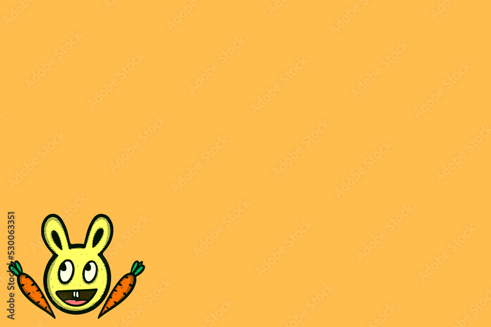 Orange Background wallpaper with rabbit Illustration hand drawn cartoon ...