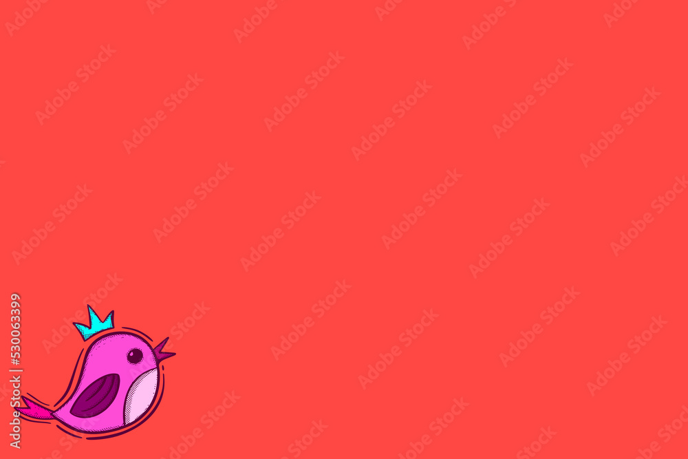 Red Background wallpaper with cute bird Illustration hand drawn cartoon ...