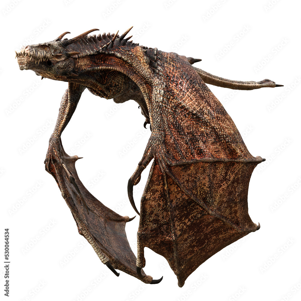 Flight of the dragon. Fast moving ferocious dragon on a transparent ...