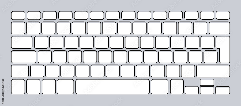 Computer keyboard with black outline. White keyboard entry set without ...