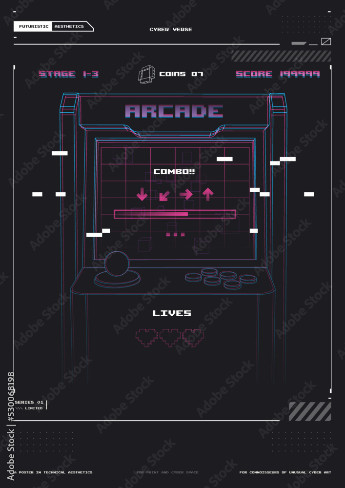 Retro arcade game machine. Retro gaming, Game of 80s-90s. Neon ...