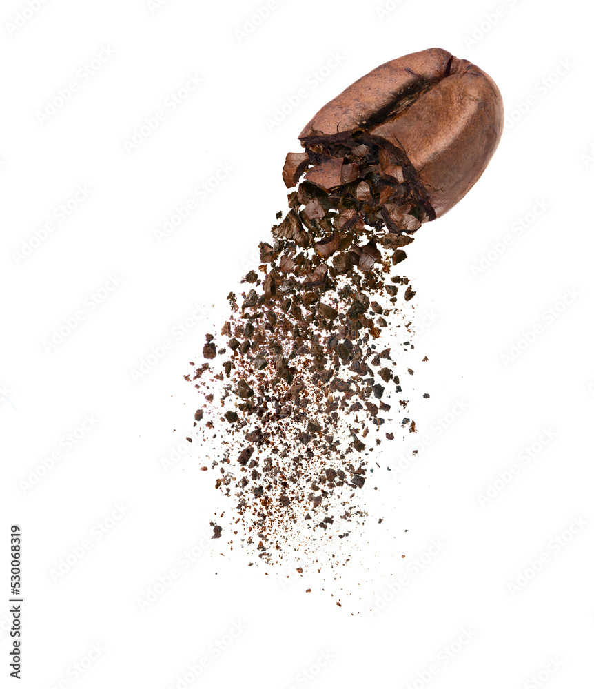 Ground coffee bean falling isolated on white background. Stock Photo ...