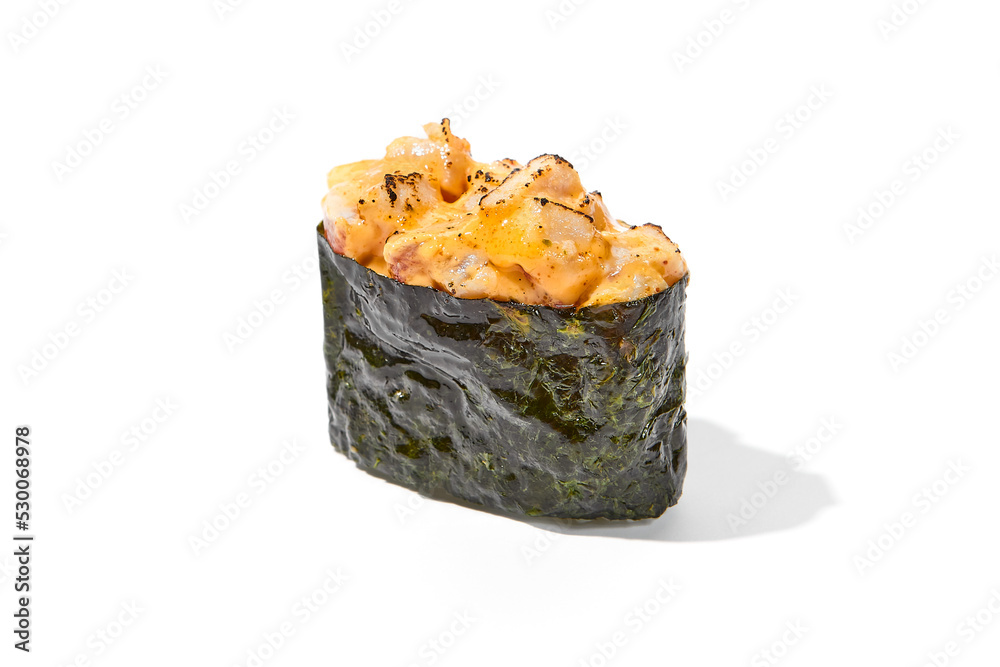 Baked shrimp gunkan isolated on white background Simple gunkan sushi ...