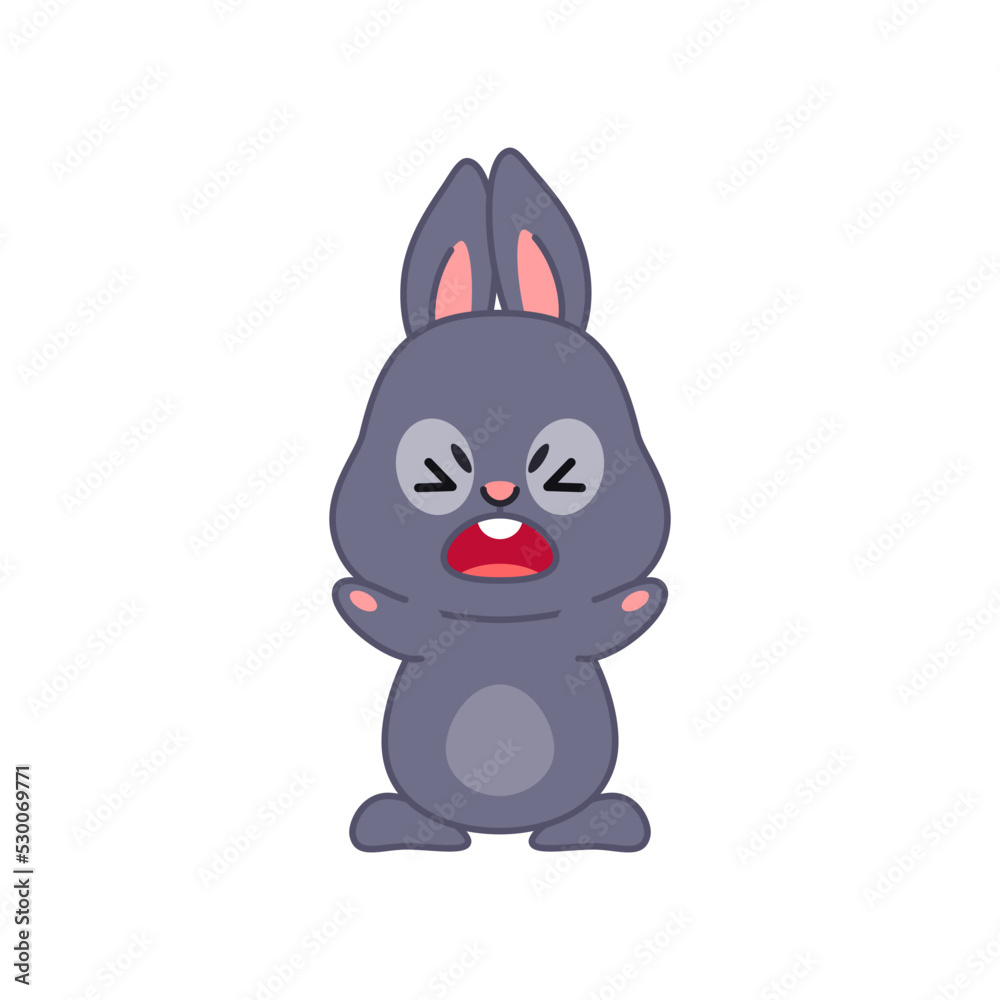 Cute angry bunny. Flat cartoon illustration of a funny little black ...