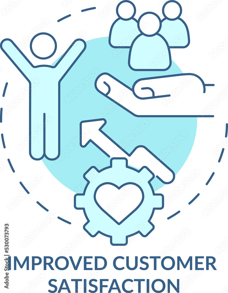 Improved customer satisfaction turquoise concept icon. Client ...