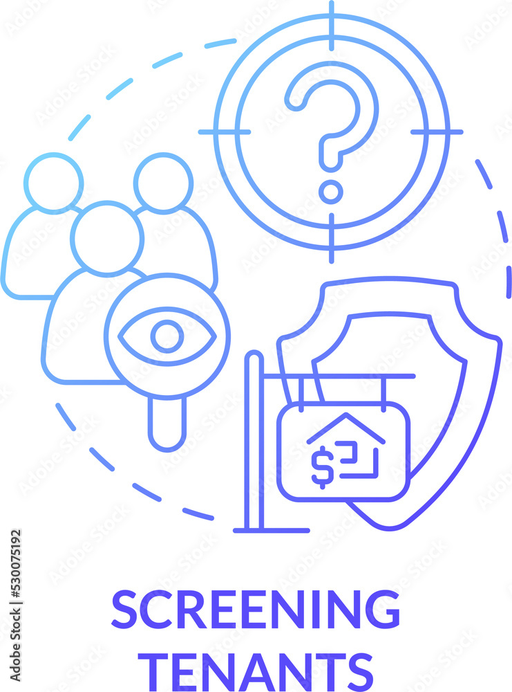 Screening tenants blue gradient concept icon. Responsibilities of ...