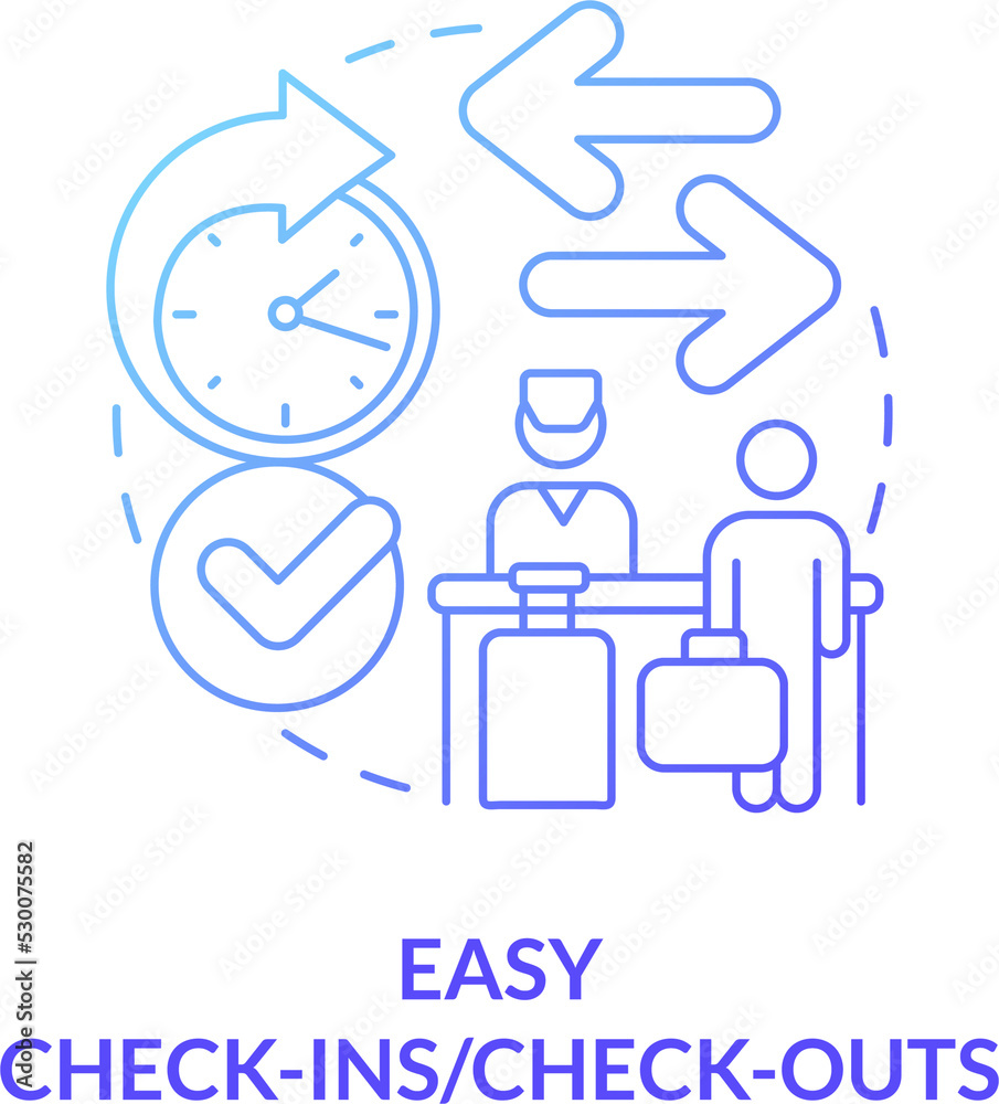 Easy check-ins and check-outs blue gradient concept icon. Real estate ...