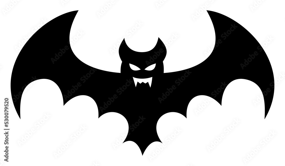 Evil bat icon, silhouette. Halloween sticker. Cartoon illustration ...