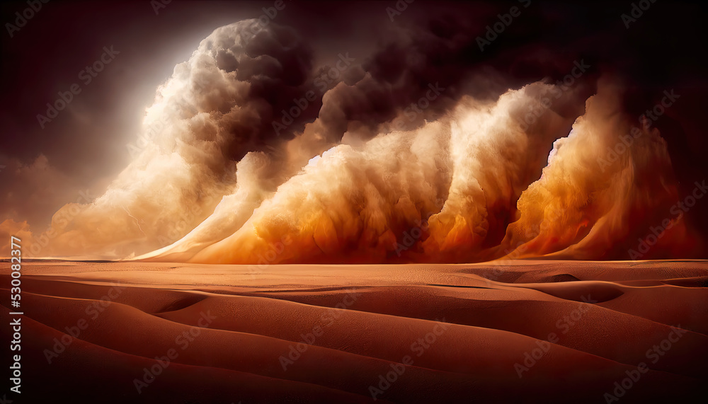 Sand storm in desert as wallpaper background illustration Stock ...