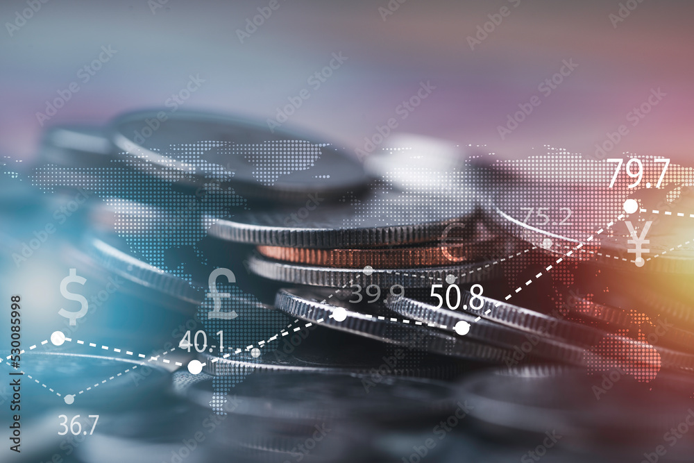 Coins stacking with stock market graph chart for business investment ...