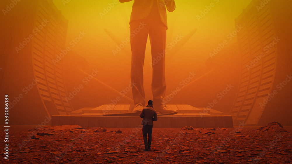 Blade Runner Inspired dystopian scene of man walking in orange fog ...