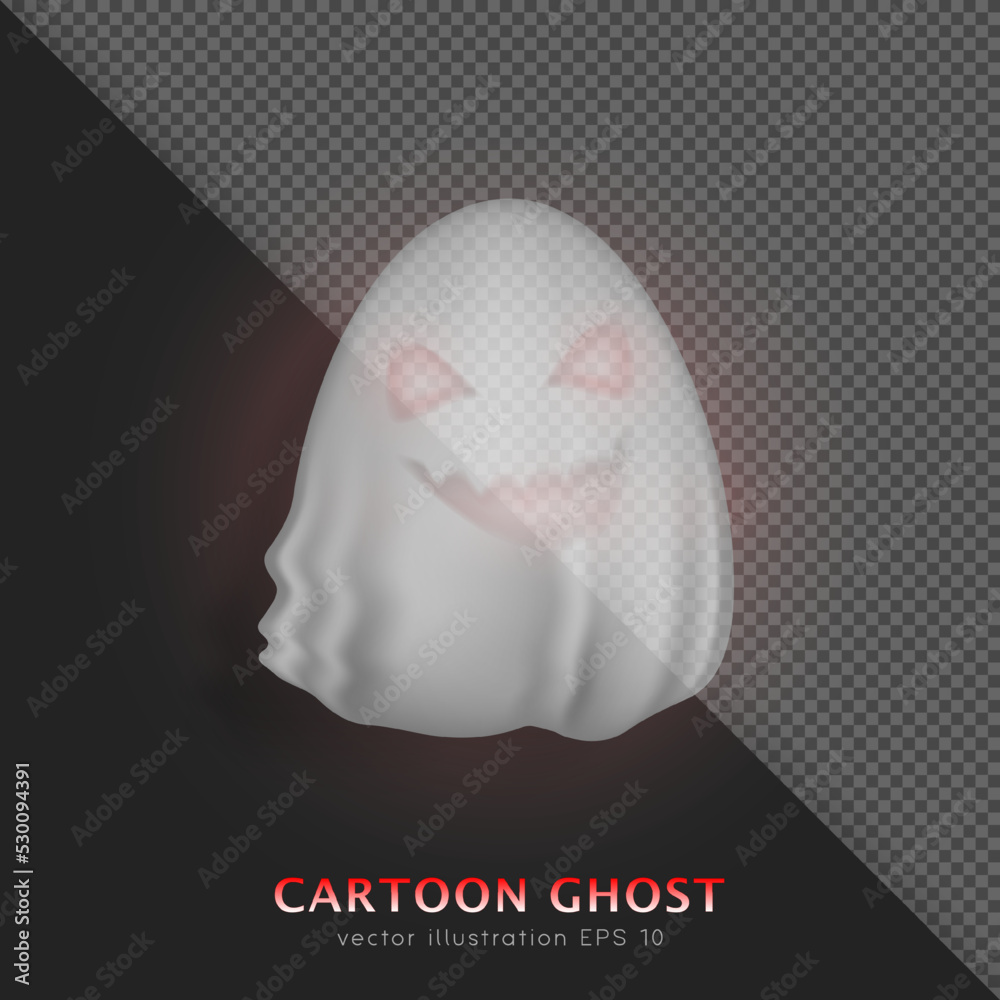Cartoon flying tricky white bedsheet ghost with red eyes on black and ...