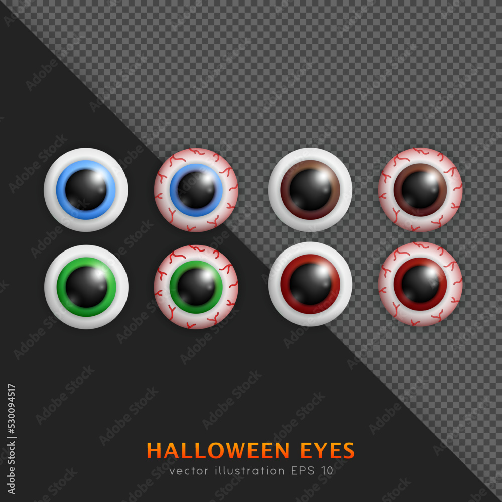 Set of cartoon 3D human and monster eyes. Halloween bloody eyeballs ...