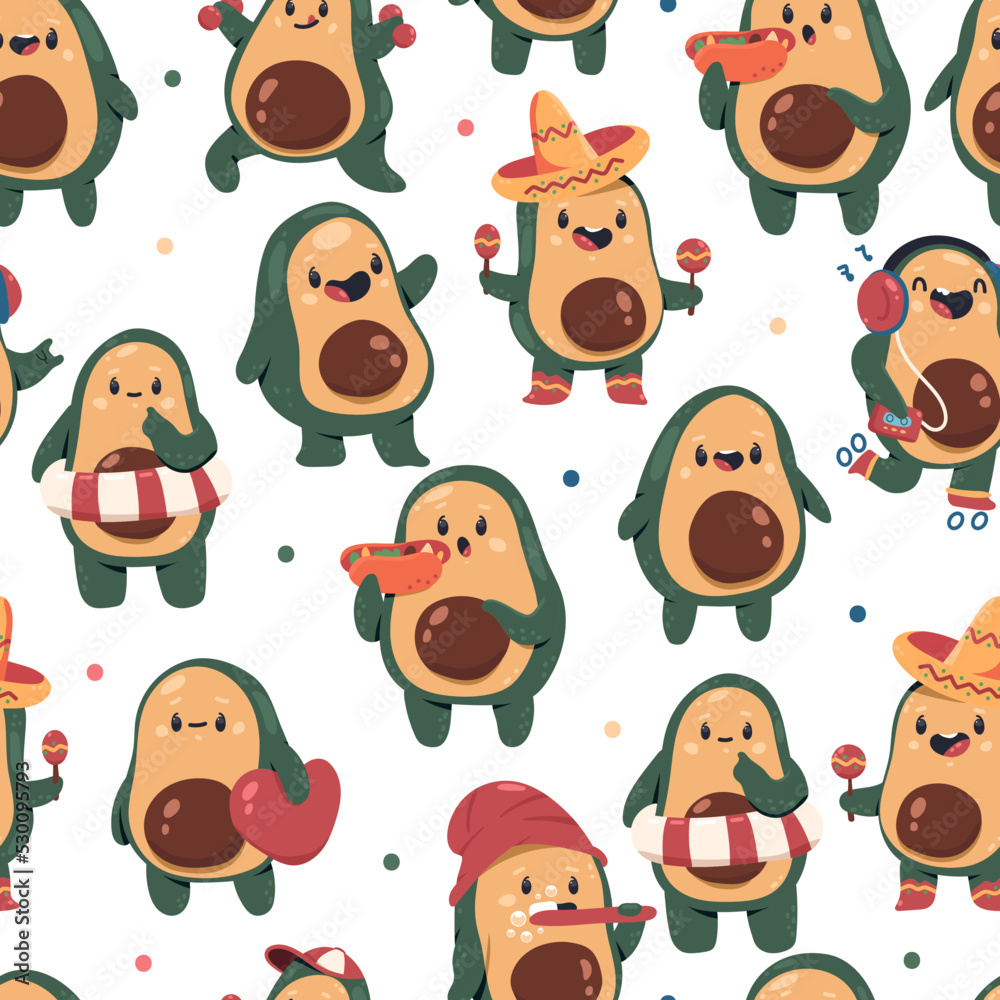 Cute avocado vector cartoon seamless pattern background for wallpaper ...