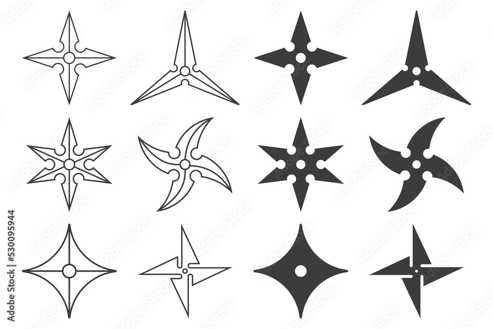 Poster Ninja shuriken vector icons set isolated on a white background ...