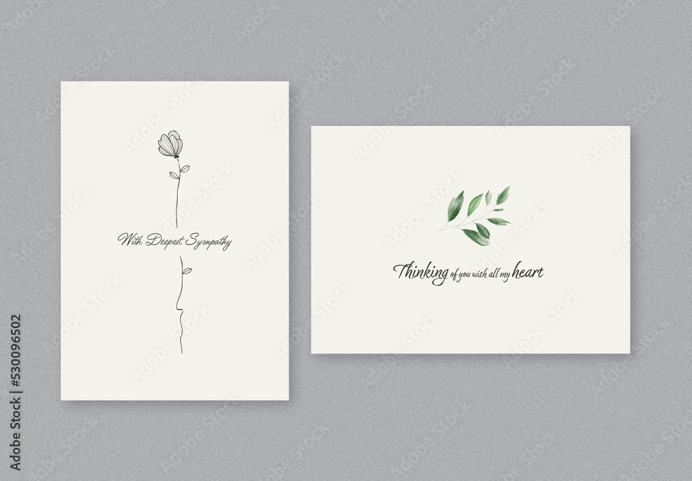 Minimal Sympathy Card Layouts with Hand Drawn Flower and Watercolor ...