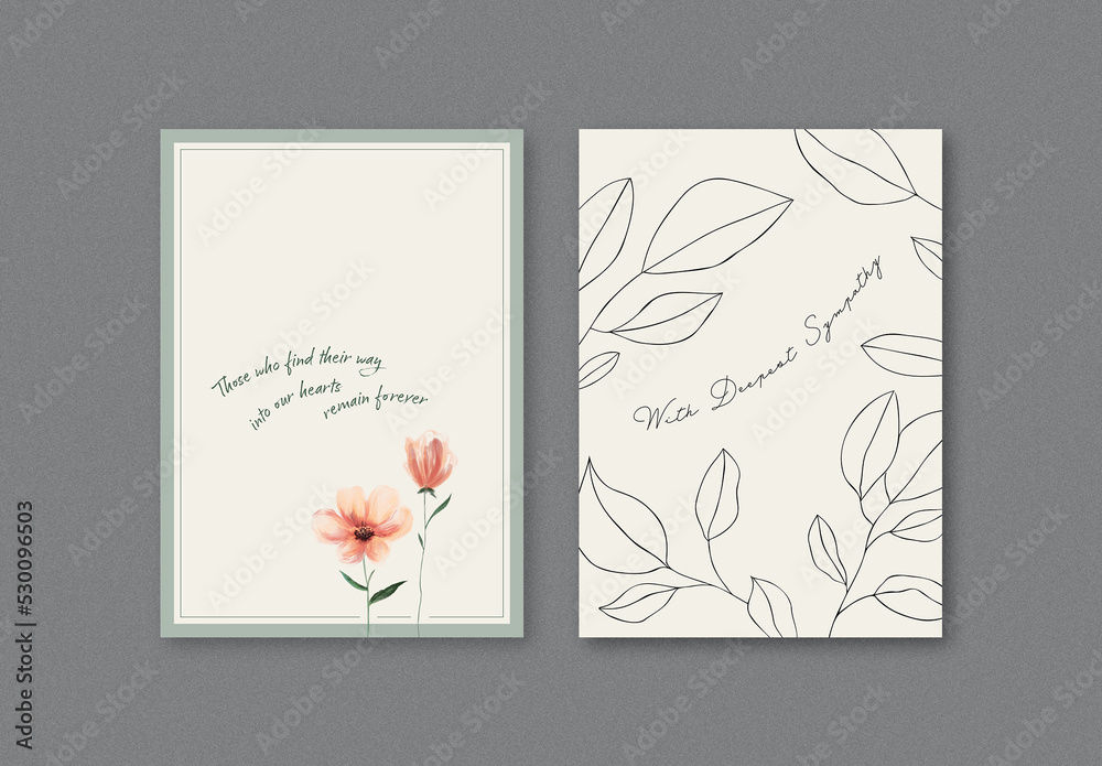 Minimal Sympathy Card Layouts with Watercolor Flowers and Hand Drawn ...
