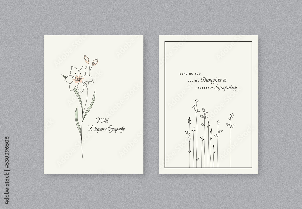 Sympathy Card Layouts with Lily and Minimalist Twigs Stock Template ...