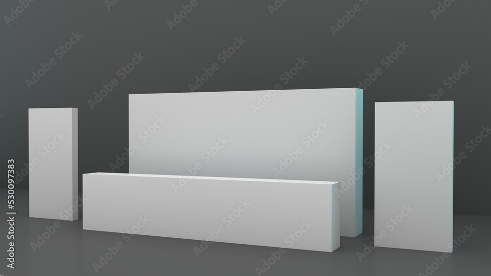 Side view of a registration stand with two rollup banners. Mockup for ...