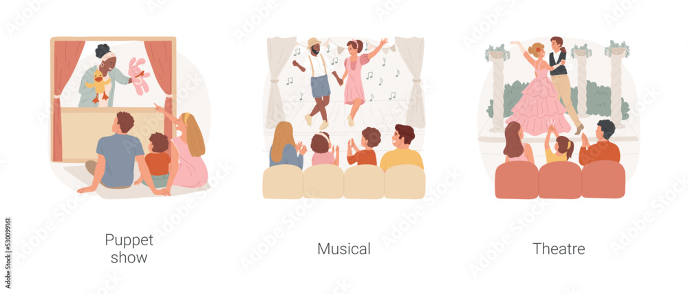 Family outing with kids isolated cartoon vector illustration set ...