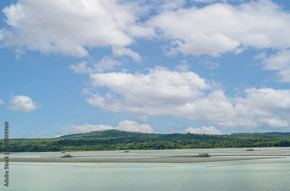 Floating solar farm or floating photovoltaics. Solar power. Landscape ...