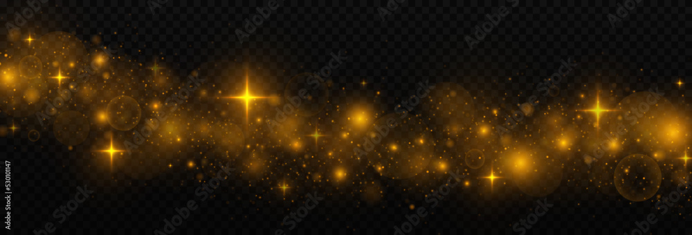 Shiny stardust on transparent background. Golden sparks and stars ...