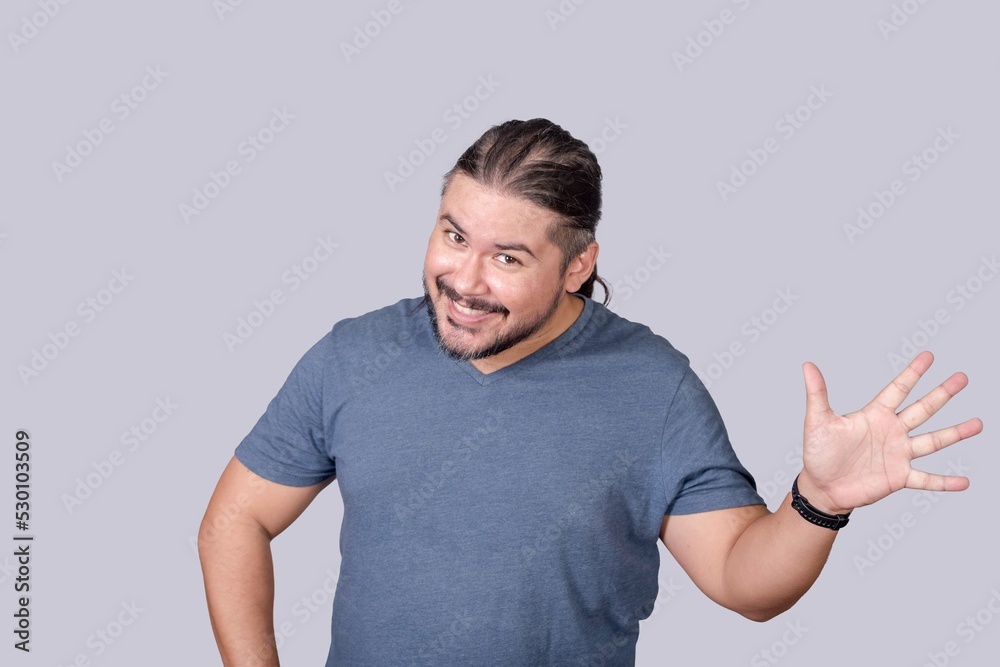 An overly enthusiastic and eccentric man waves hi to someone, with odd ...