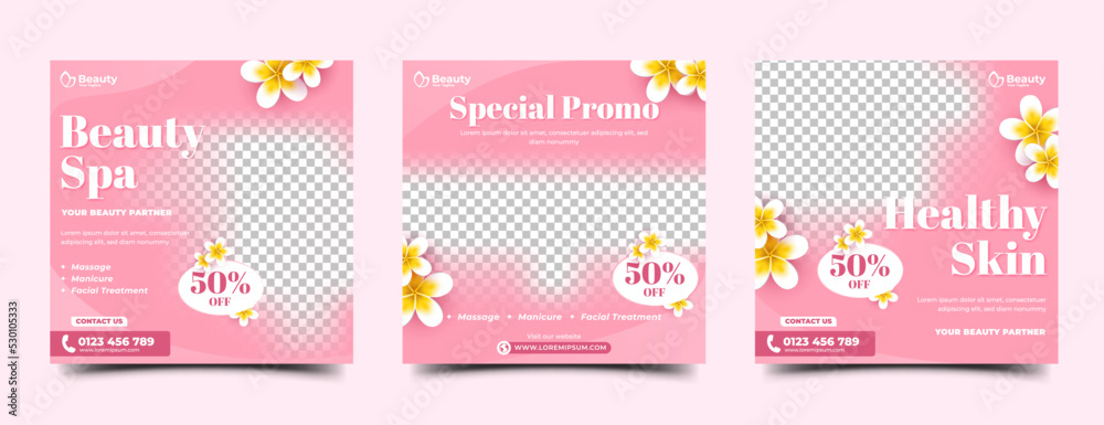 Beauty and spa social media post template design collection. Pink ...